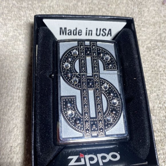 zippo | Accessories | Bling Crystal Encrusted Dollar Sign Emblem Zippo ...